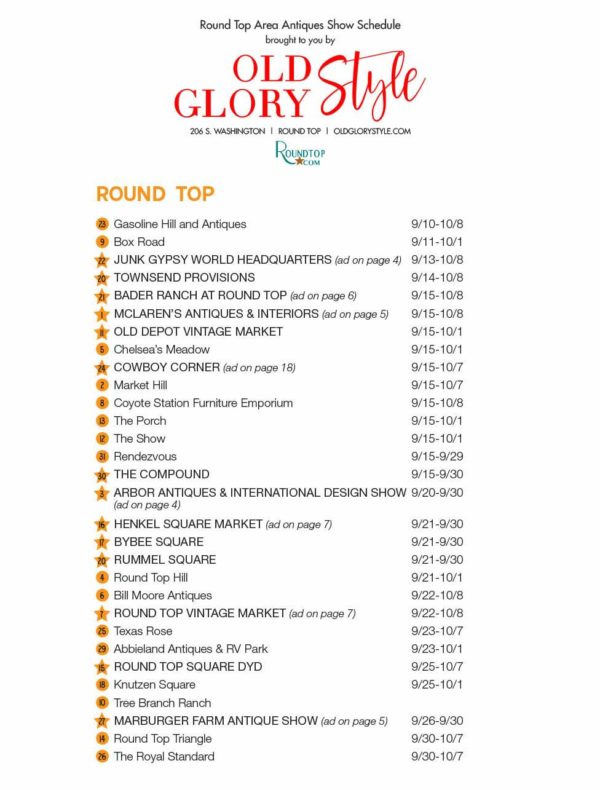 Round Top Antiques Show Fall 2017 Round Top Map & Schedule - Round Top